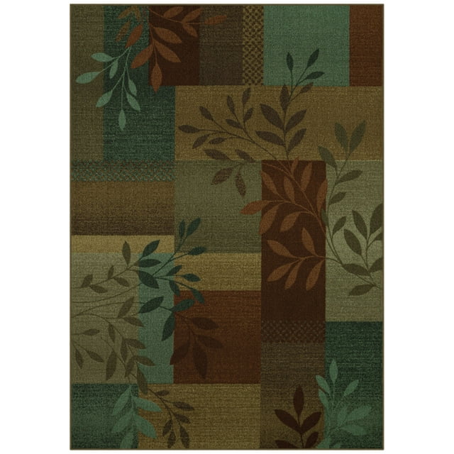 Mainstays Traditional Leaf Block Multicolor Print Indoor Area Rug, 7' x ...