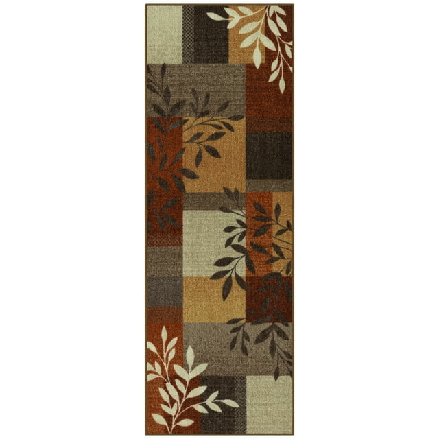 Mainstays Traditional Leaf Block Rust Brown Indoor Hallway Runner Rug ...