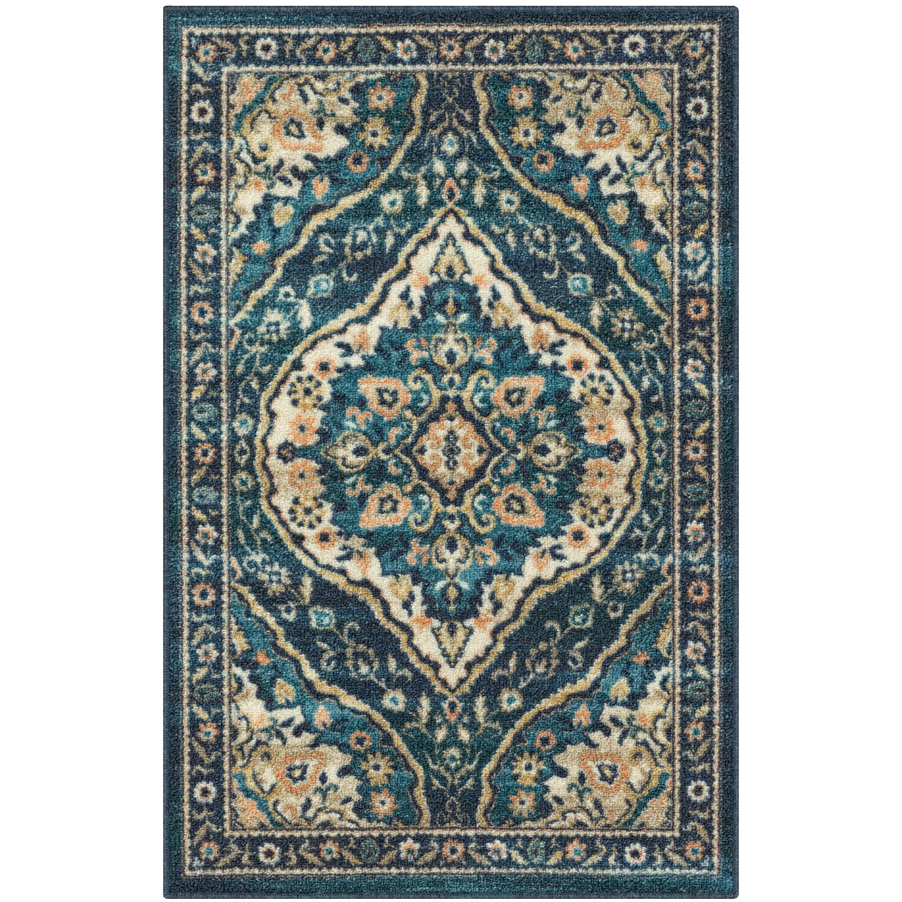 Mainstays Traditional Persian Teal Blue Print Indoor Accent Rug, 2'6"x3 ...