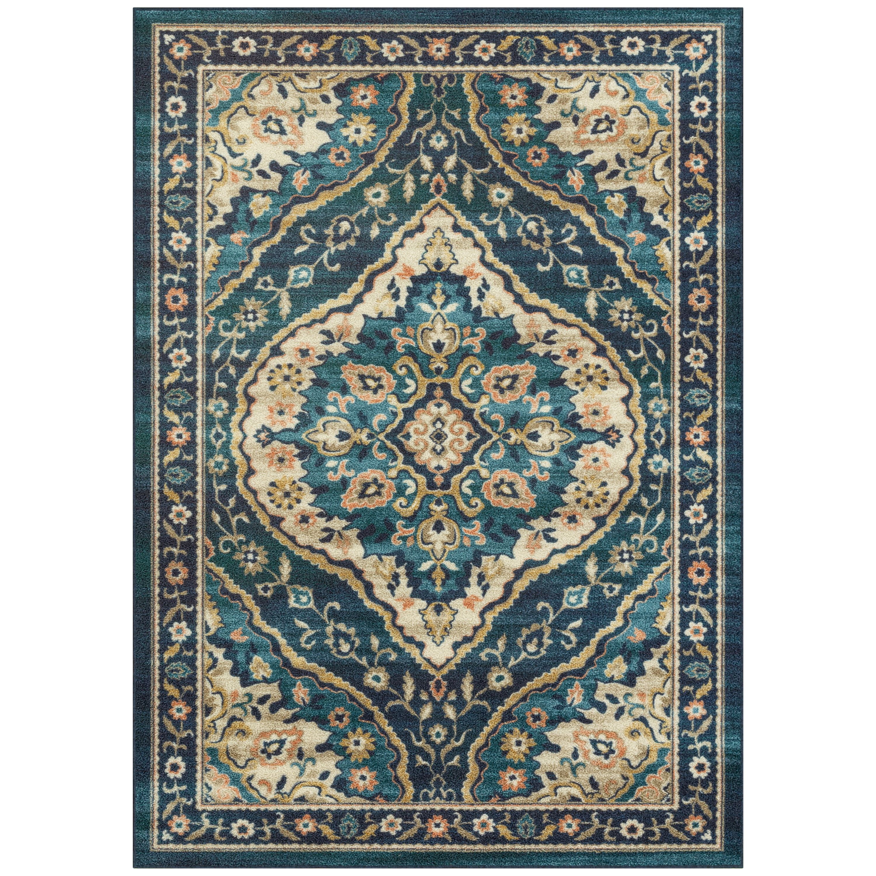 Mainstays Traditional Persian Teal Blue Print Indoor Area Rug, 7' x 10 ...