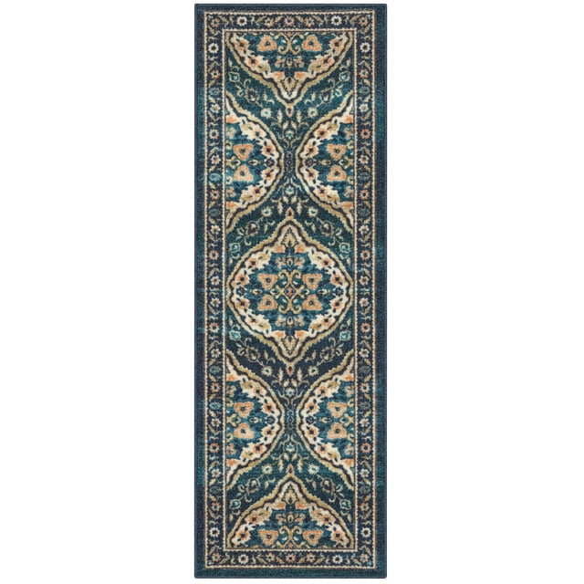 Mainstays Traditional Persian Teal Print Indoor Hallway Runner Rug, 2 ...