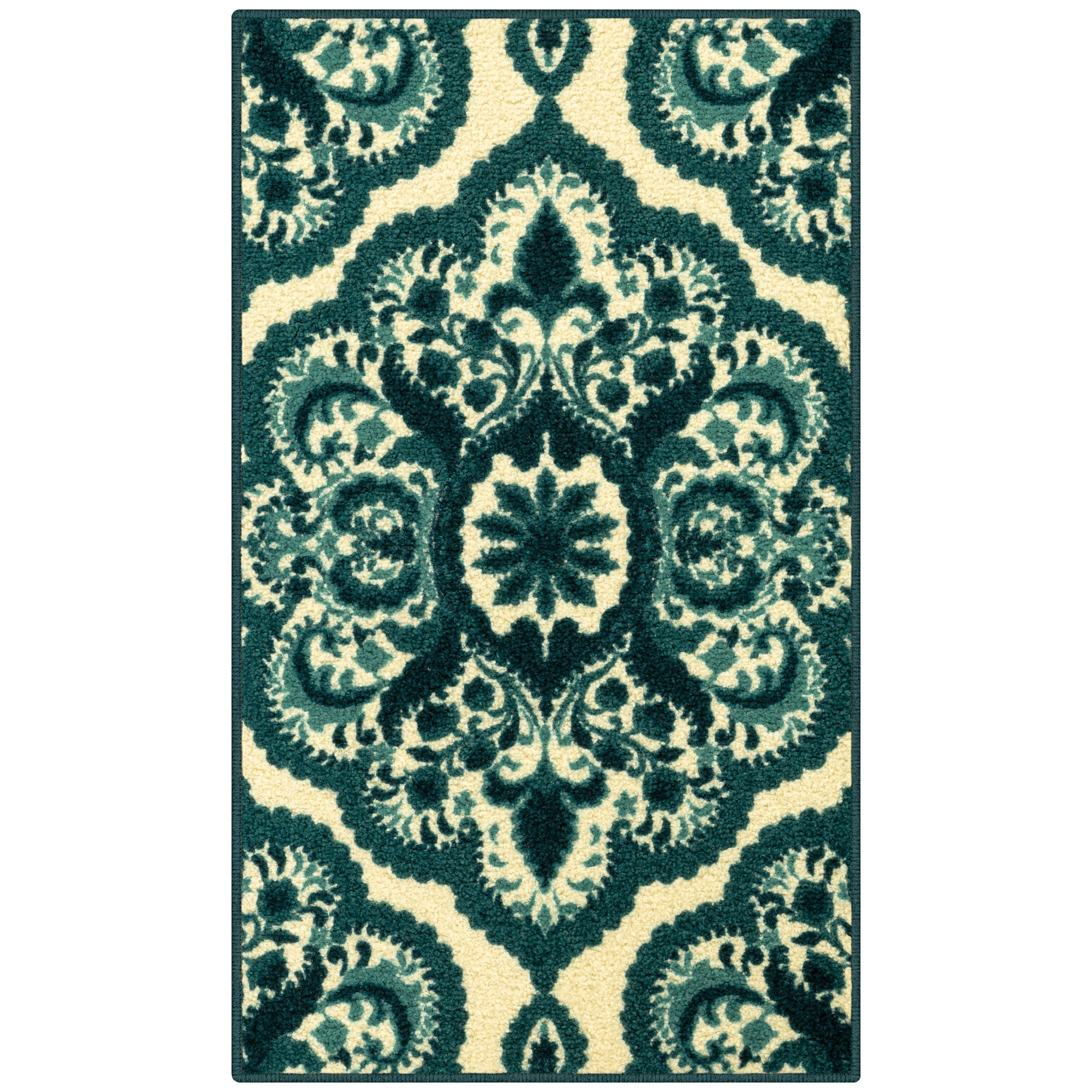 Mainstays Traditional Roxanne Medallion Teal Blue Area Rug, 1'8"x2'10 ...