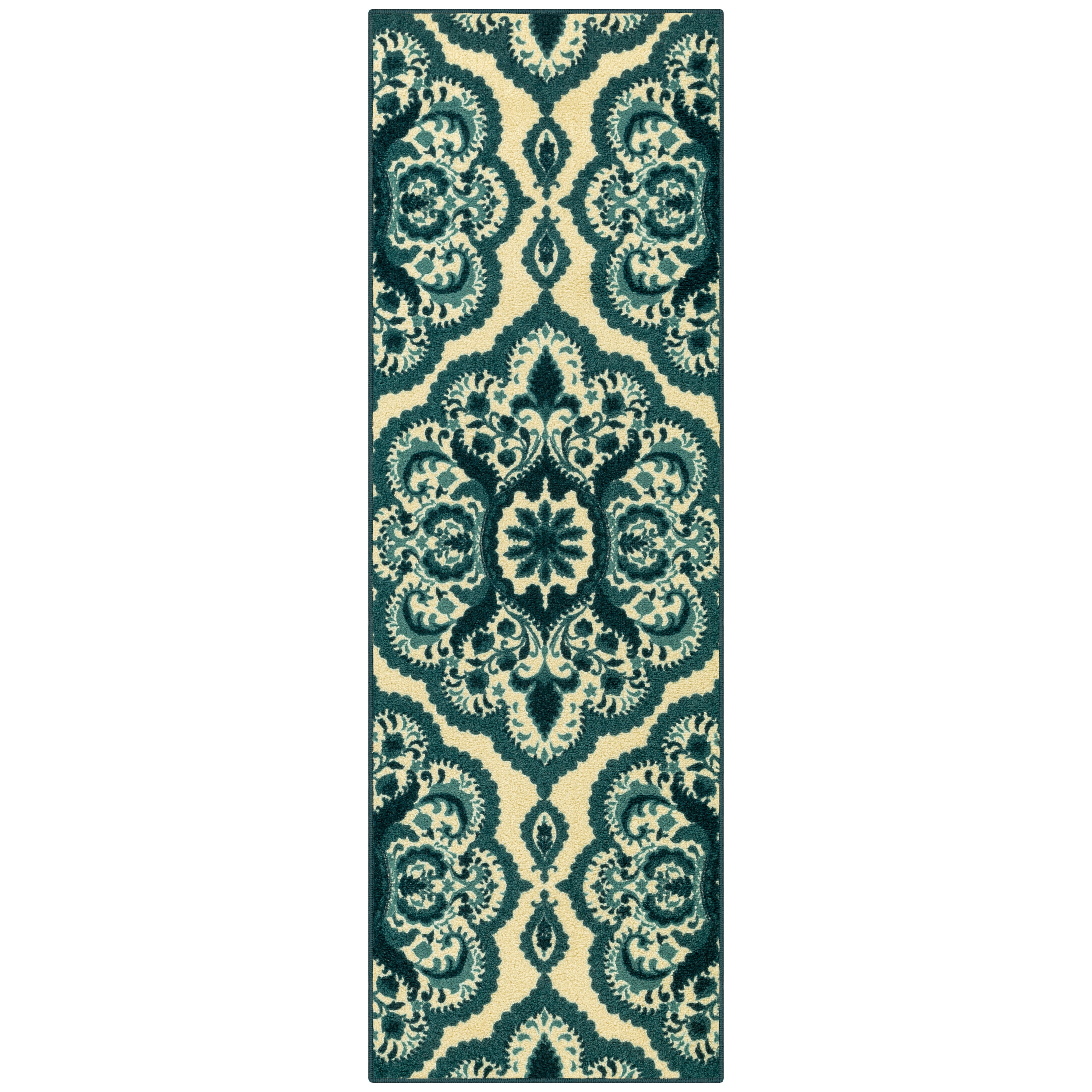 Mainstays Traditional Roxanne Medallion Teal Blue Indoor Hallway Runner ...