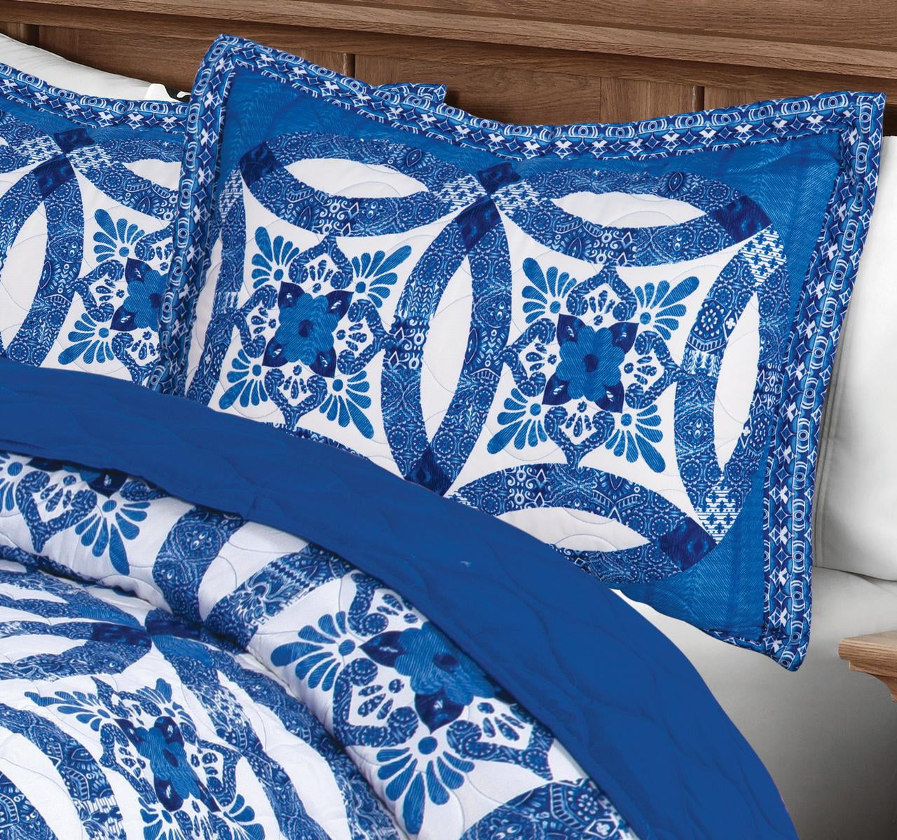 Mainstays Traditional Wedding Ring Patterned Standard Blue Sham, 1 Each ...