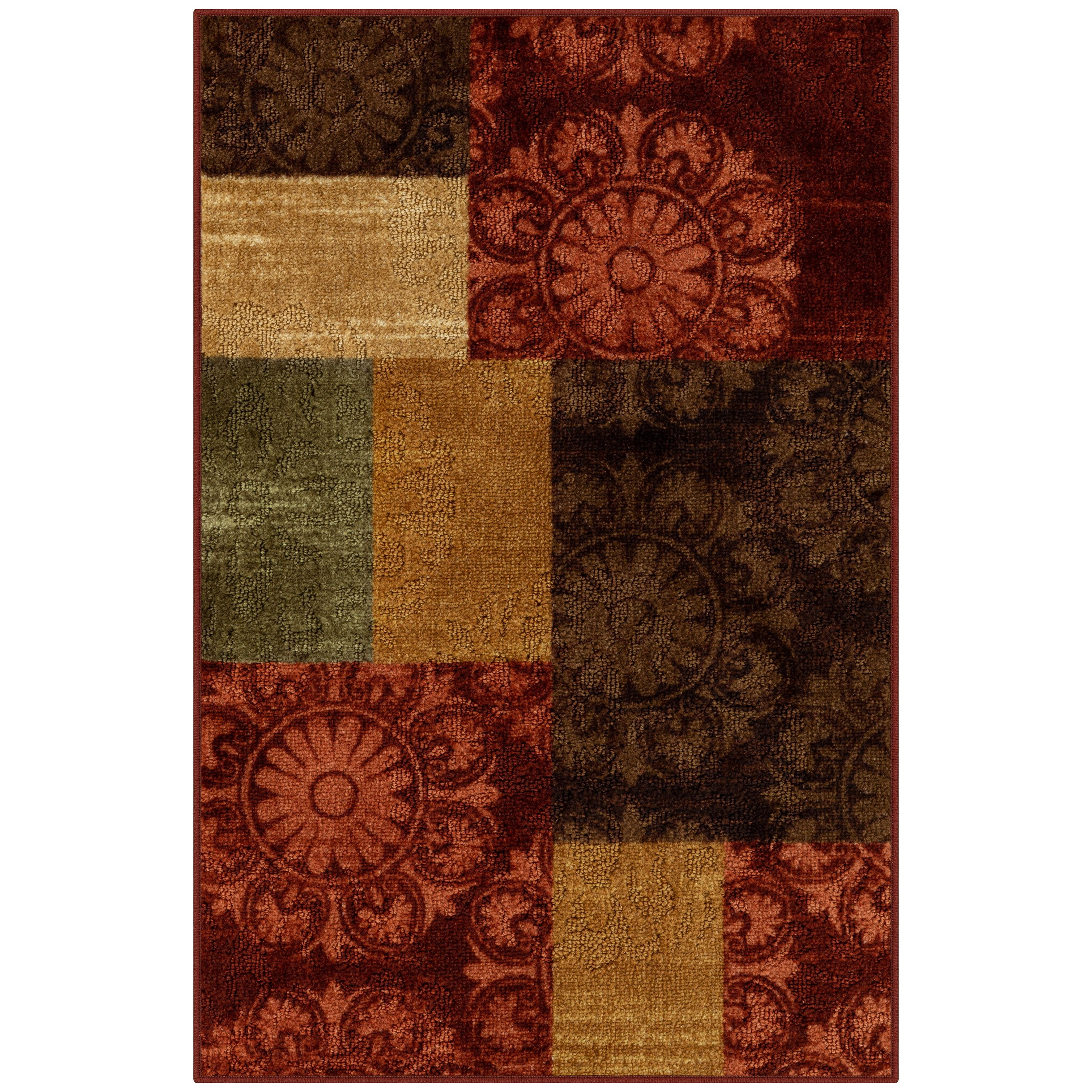 Mainstays Transitional Medallion Block Red Print Indoor Accent Rug, 2'6 ...