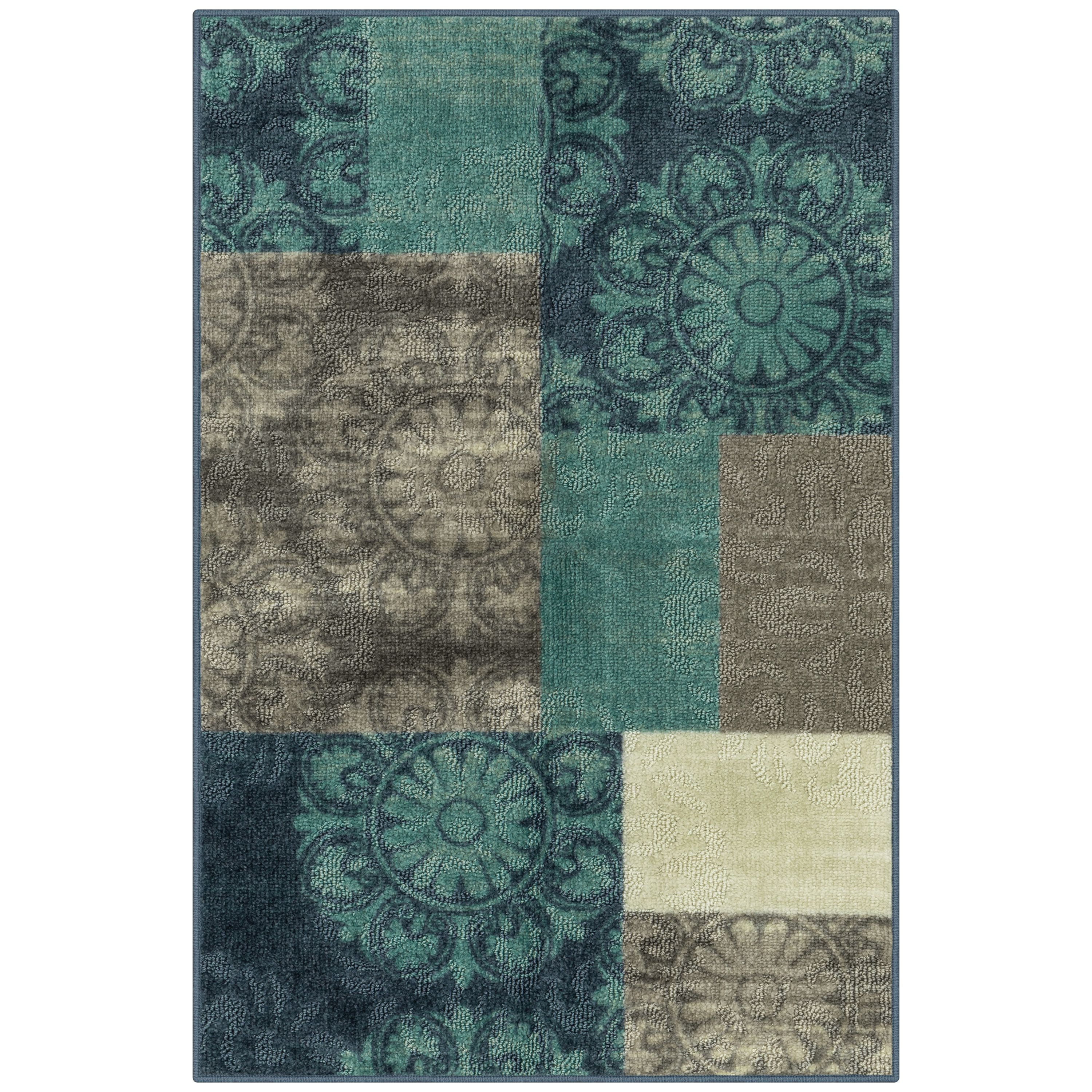 Mainstays Transitional Medallion Block Teal Indoor Accent Rug, 2'6"x3 ...