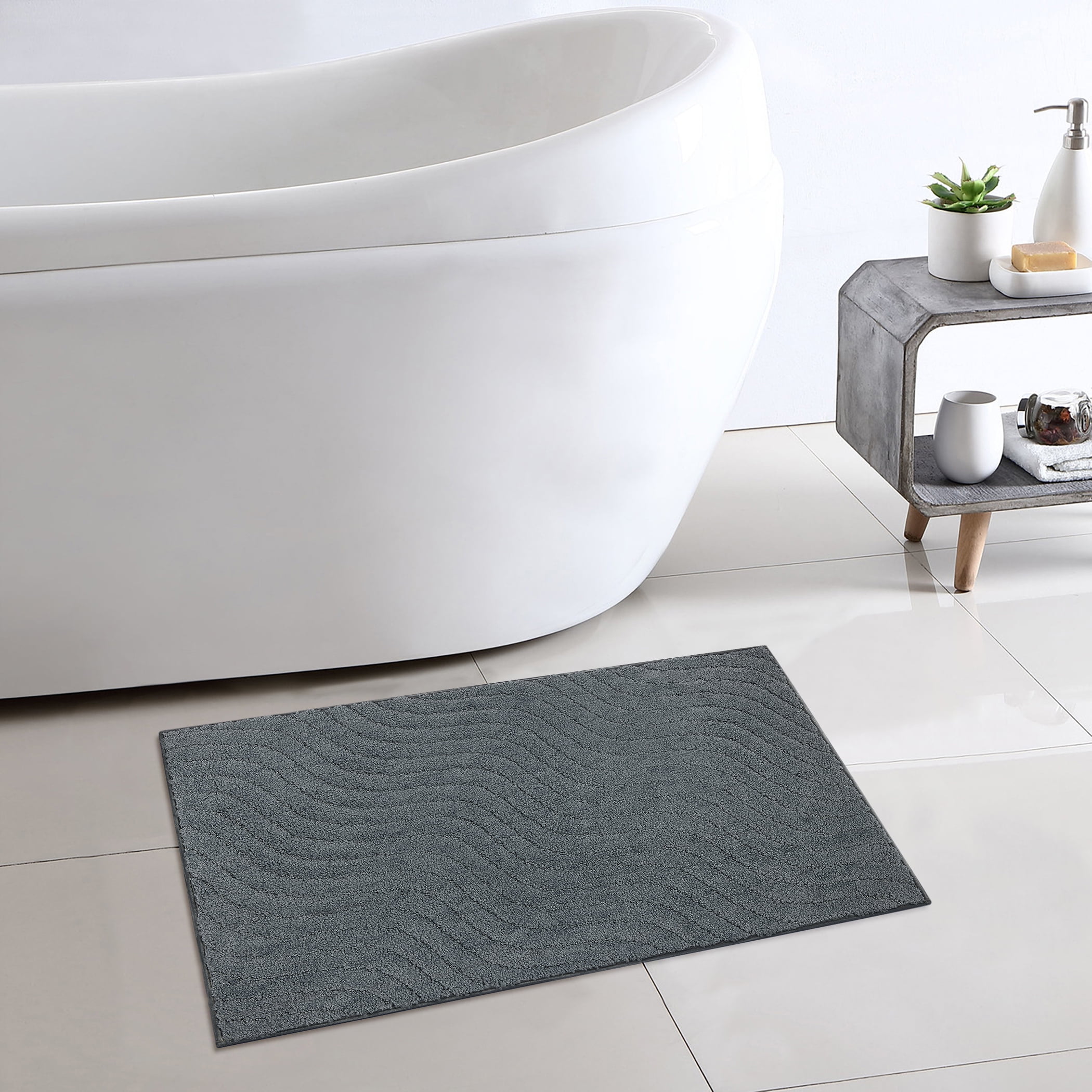 Mainstays Tufted Waves 2 Piece Bath Rug Set, Soothing Gray, 17" x 24 ...