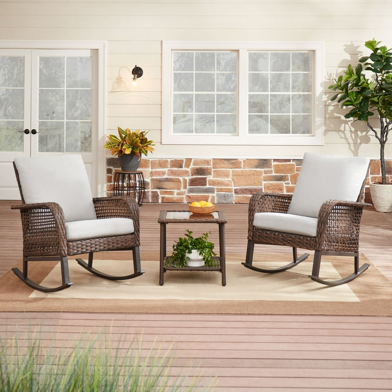 Mainstays Tuscany Ridge 3 Piece Rocking Chair Outdoor Bistro Set Grey Walmart