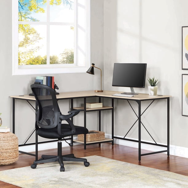 Mainstays Two-Way Convertible Desk with Lower Storage Shelf, Natural ...