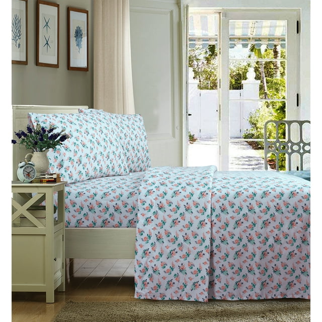 Mainstays 4-Piece Ultra Soft Multi-Color Floral Microfiber Sheet Set ...