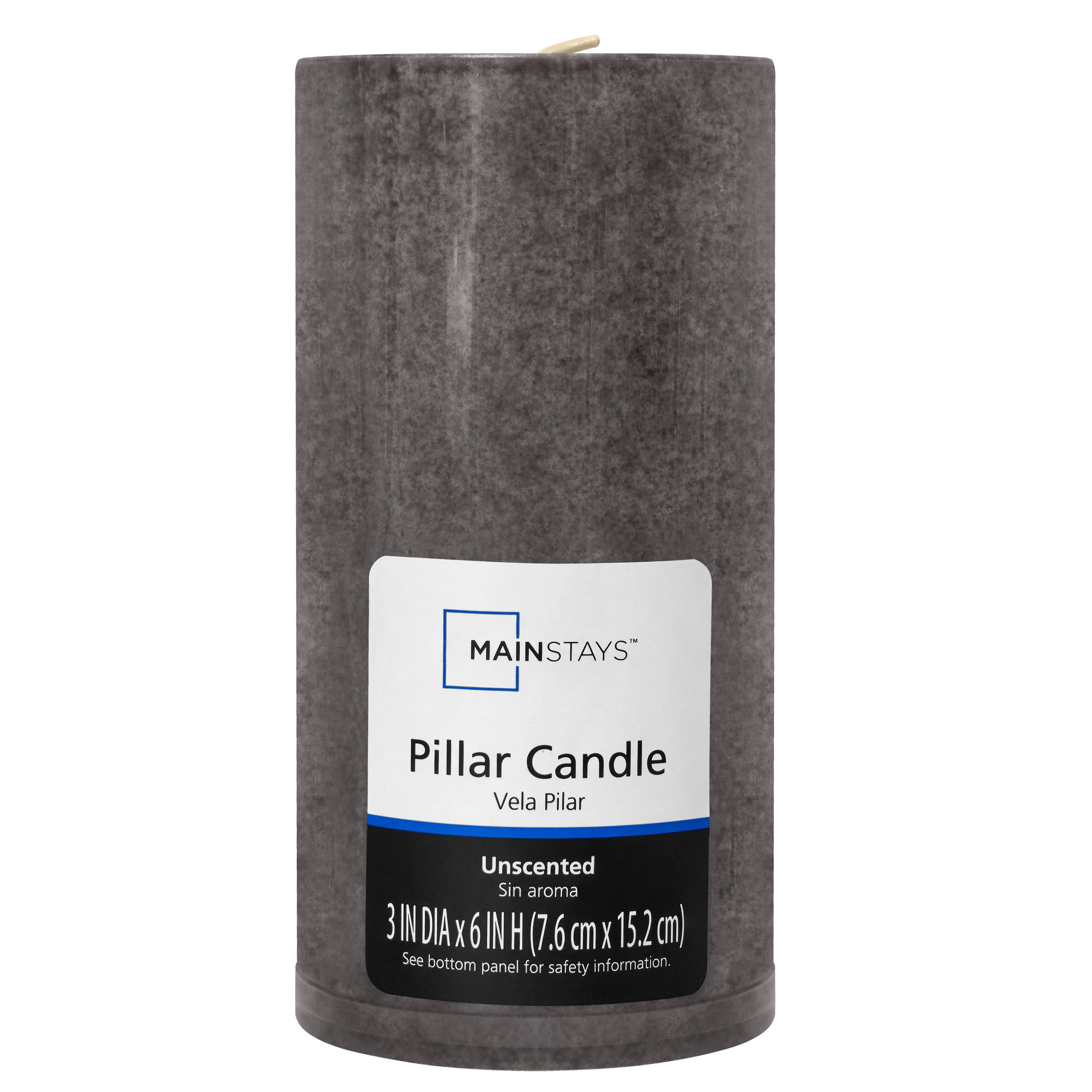 Mainstays Unscented Decorative Mottled Pillar Candle 3x6in Dark Gray ...
