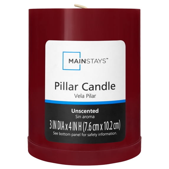 Mainstays Unscented Decorative Pillar Candle 3x4 Red Solid Color with ...