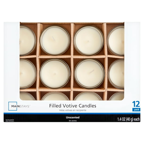 Mainstays Unscented Filled Votive Glass Candles, Ivory, 12-Pack Votive ...