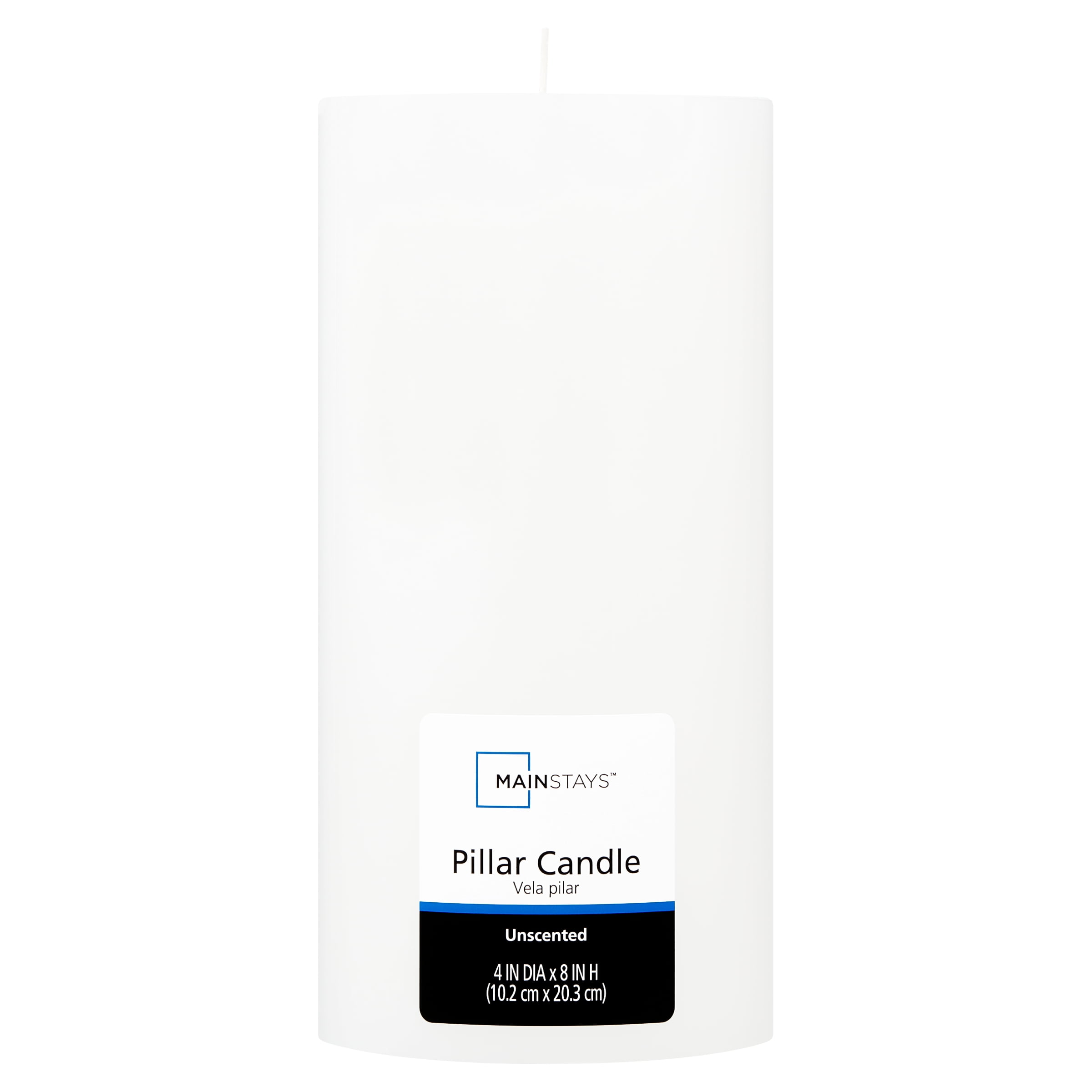 Mainstays Unscented Pillar Candle, 4 x 8 inches, White - Walmart.com