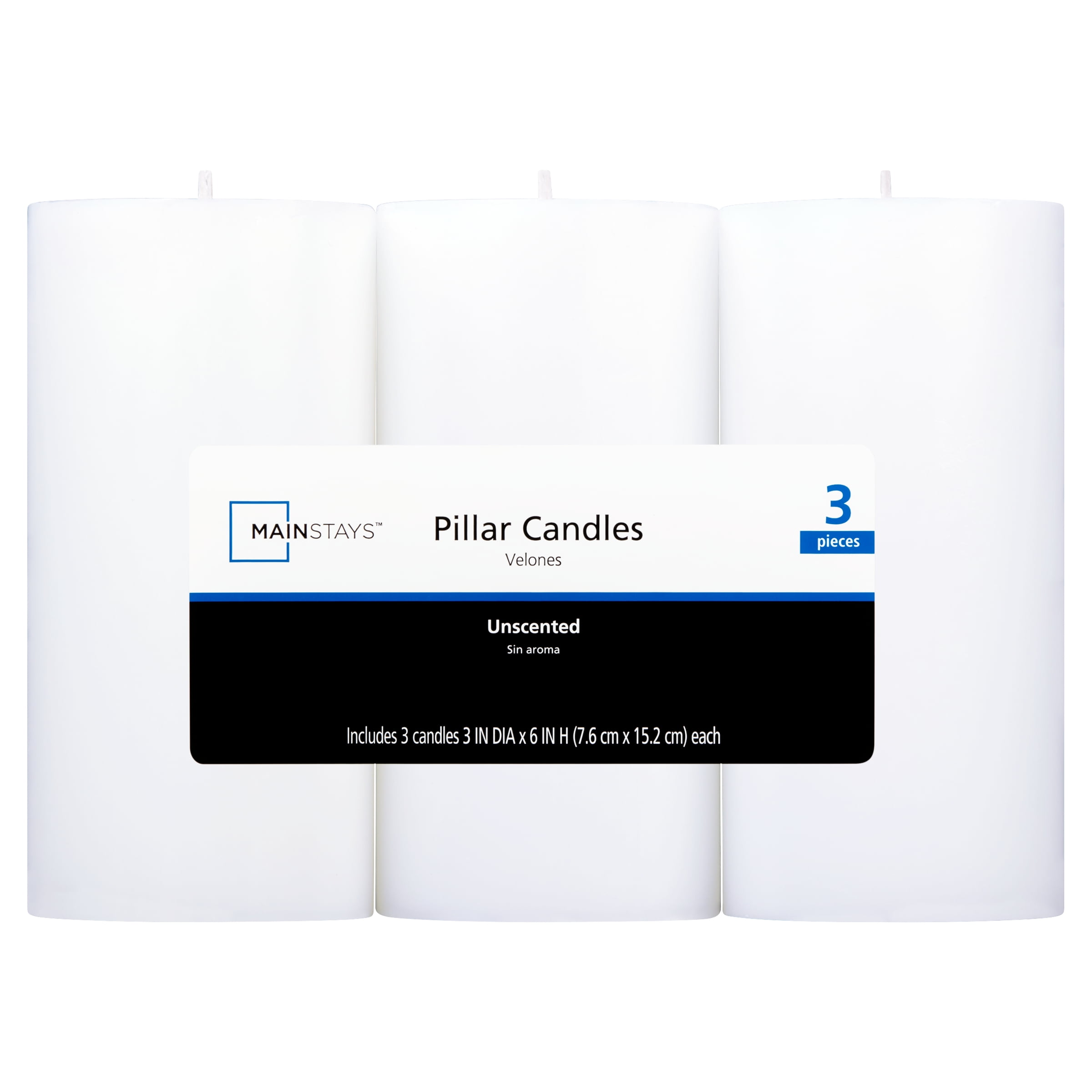 Mainstays Unscented Pillar Candles, 3-Pack, 3x6 inches, White - Walmart.com