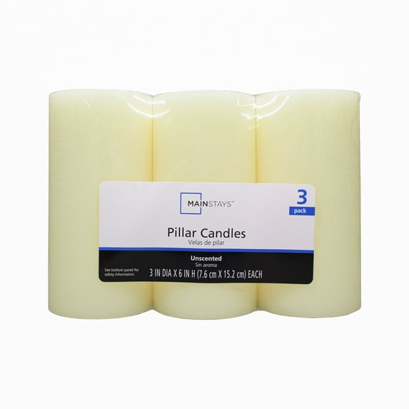 Mainstays Unscented Pillar Candles, 3-Pack, 3x6 inches, Ivory, Weddings ...