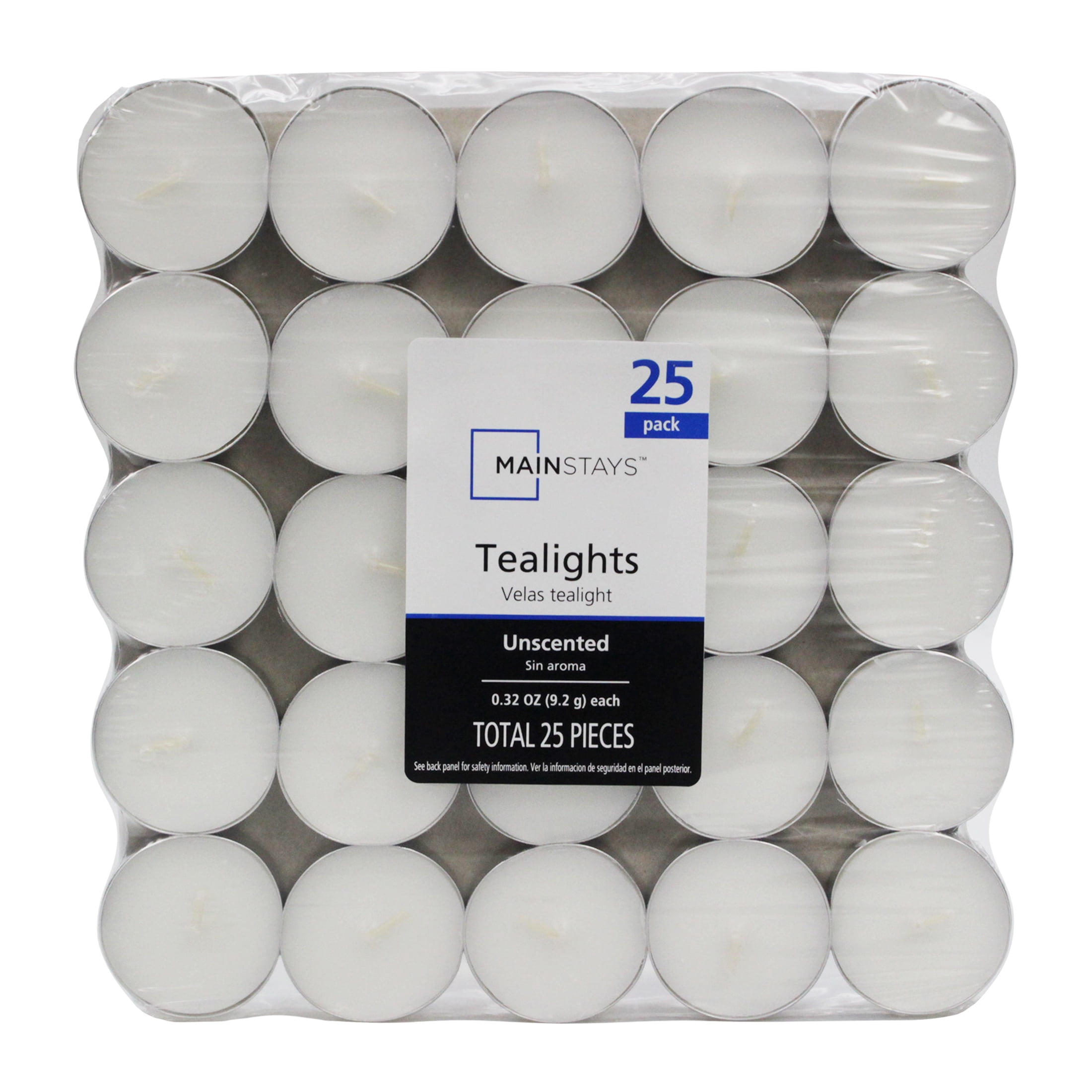 Mainstays Unscented Tealight Candles, 25 Count, White, 3 to 4 Hour Burn ...