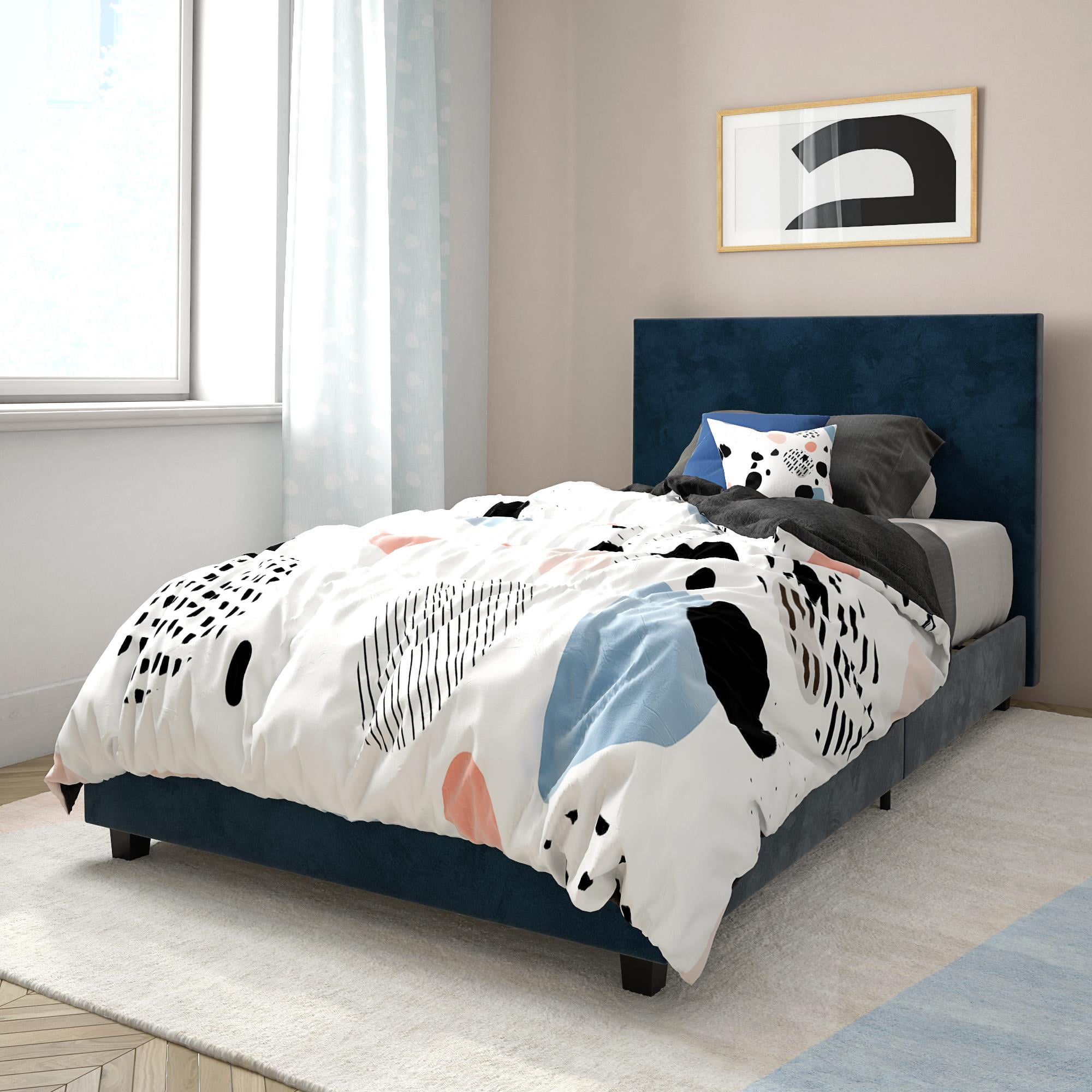 Mainstay Brandclub Mainstays Upholstered Platform Bed Twin Size Frame Blue Velvet