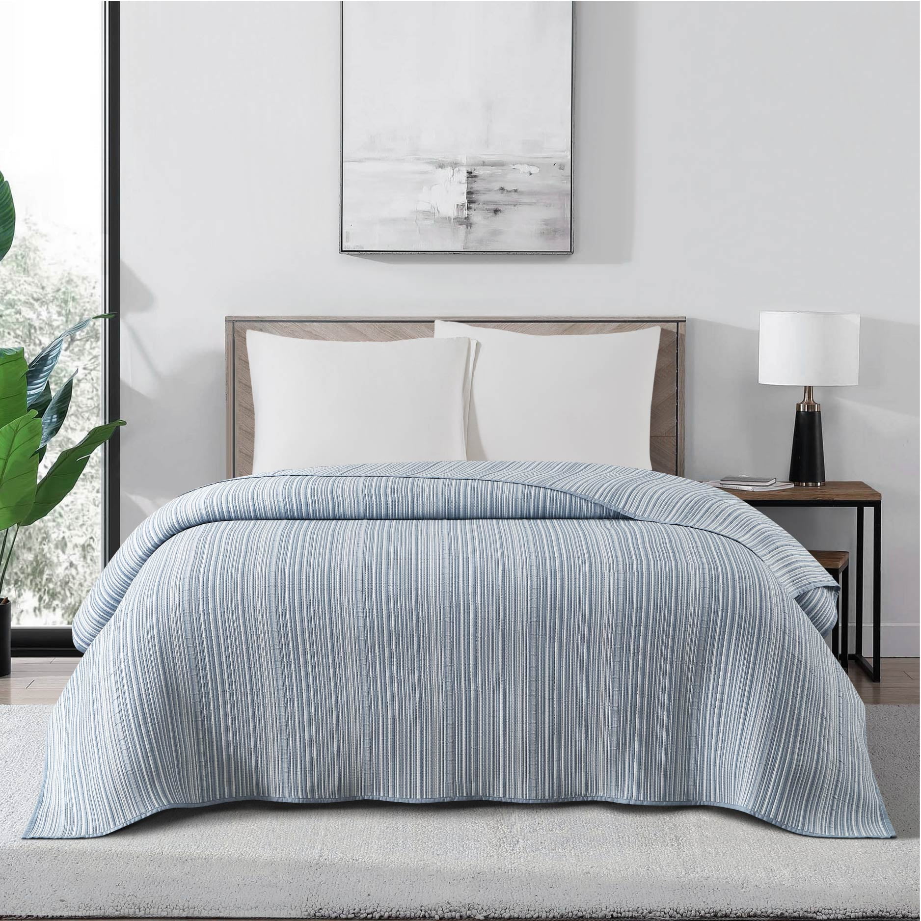 Mainstays Essentials Full/Queen Stripe Quilt, Blue Coverlet ...