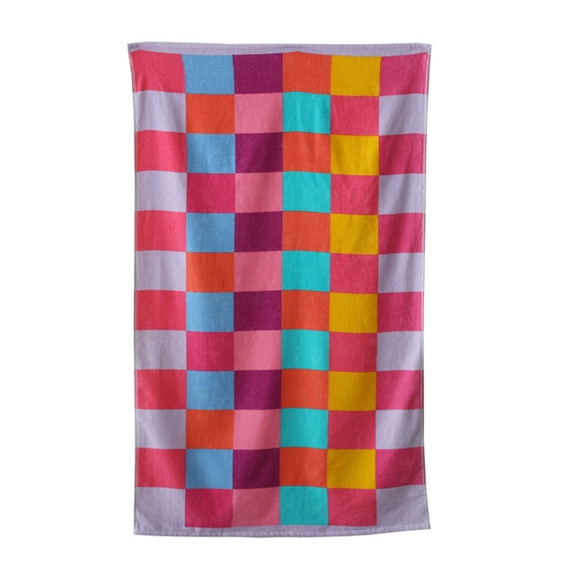 Mainstays Velour Beach Towel, Checker Warm, Multi-Color, 28x60 ...