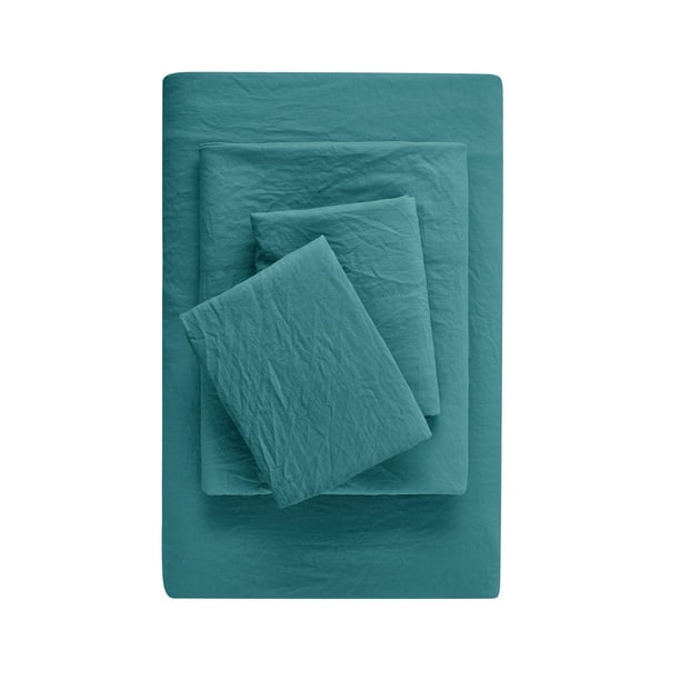 Mainstays Washed Ultra Soft Microfiber Bed Sheet Set, Queen, Cool Water ...