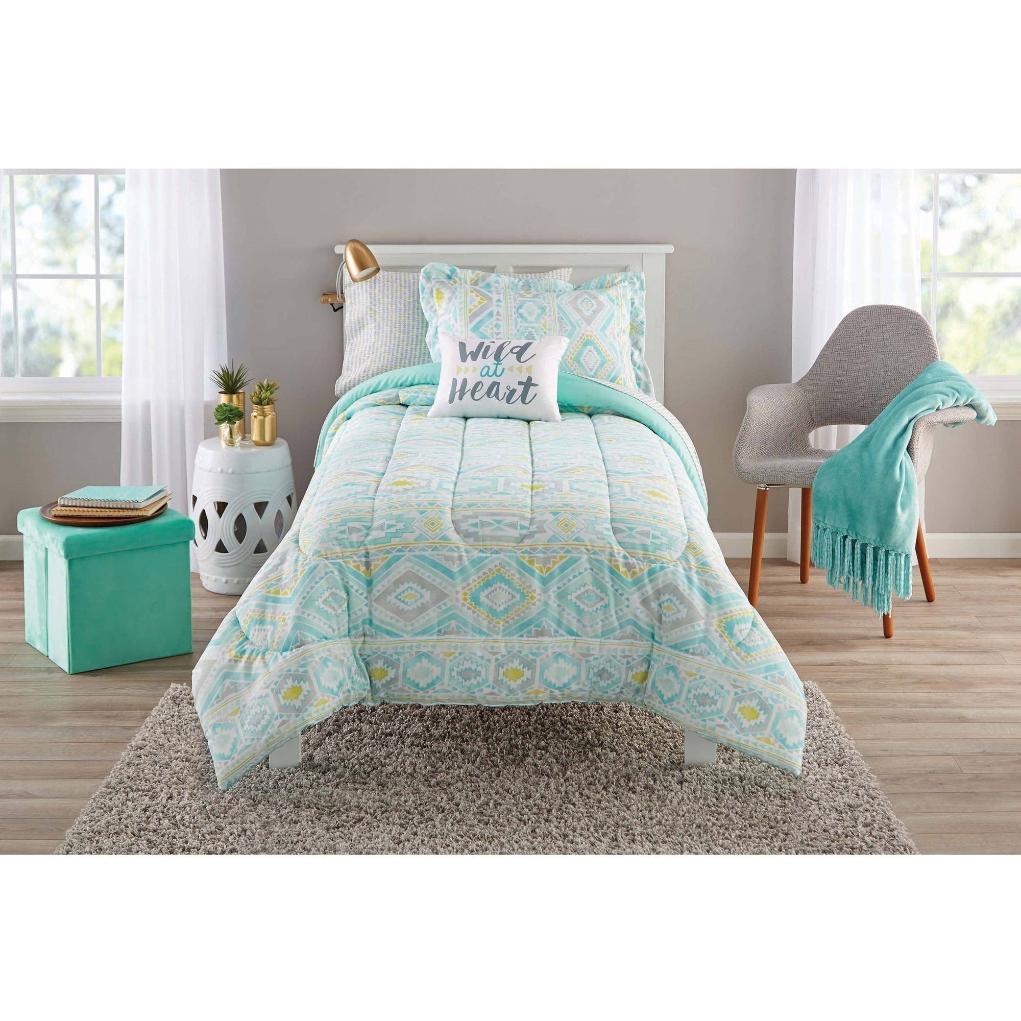 Mainstays Watercolor Print 7-Piece Bed in a Bag Bedding Comforter Set ...