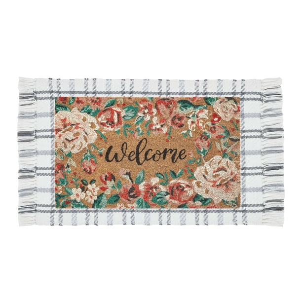 Mainstays Welcome Coir and Plaid Layering Doormat Set, 2 Pieces, 18" x ...