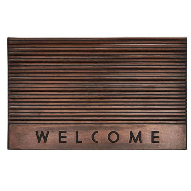 Mainstays Welcome Copper Rubber Wood Slat Outdoor Doormat, 18" x 30 ...