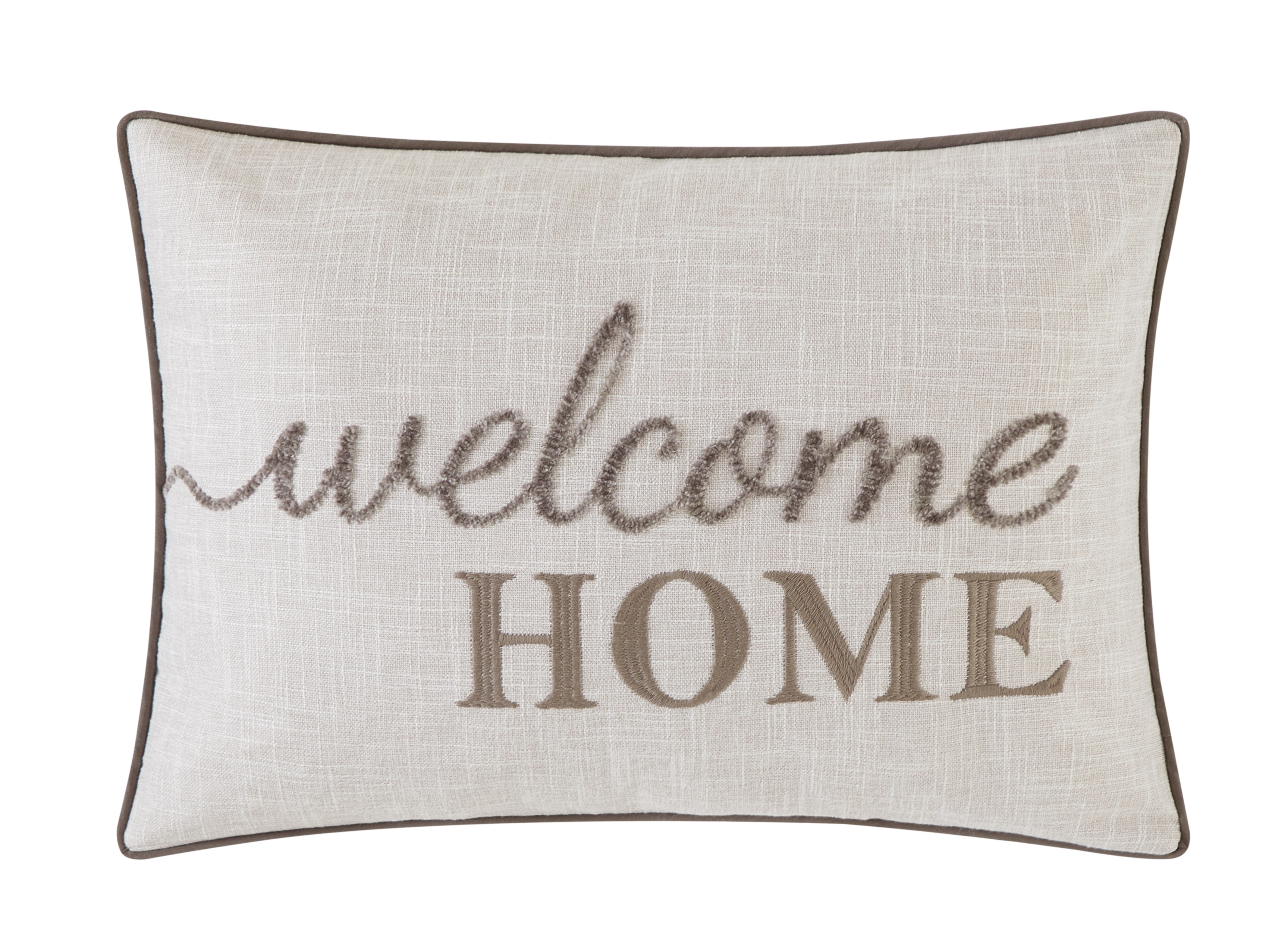 Mainstays Welcome Home Faux Linen Embroidered Pillow, Beige, 14" x 20 ...