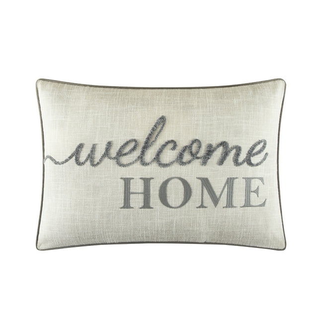 Mainstays Welcome Home Faux Linen Embroidered Decorative Pillow For ...