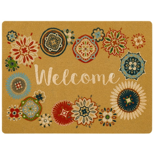 Mainstays Welcome Medallion Blooms Polyester Doormat in Multi, 18" x 24 ...
