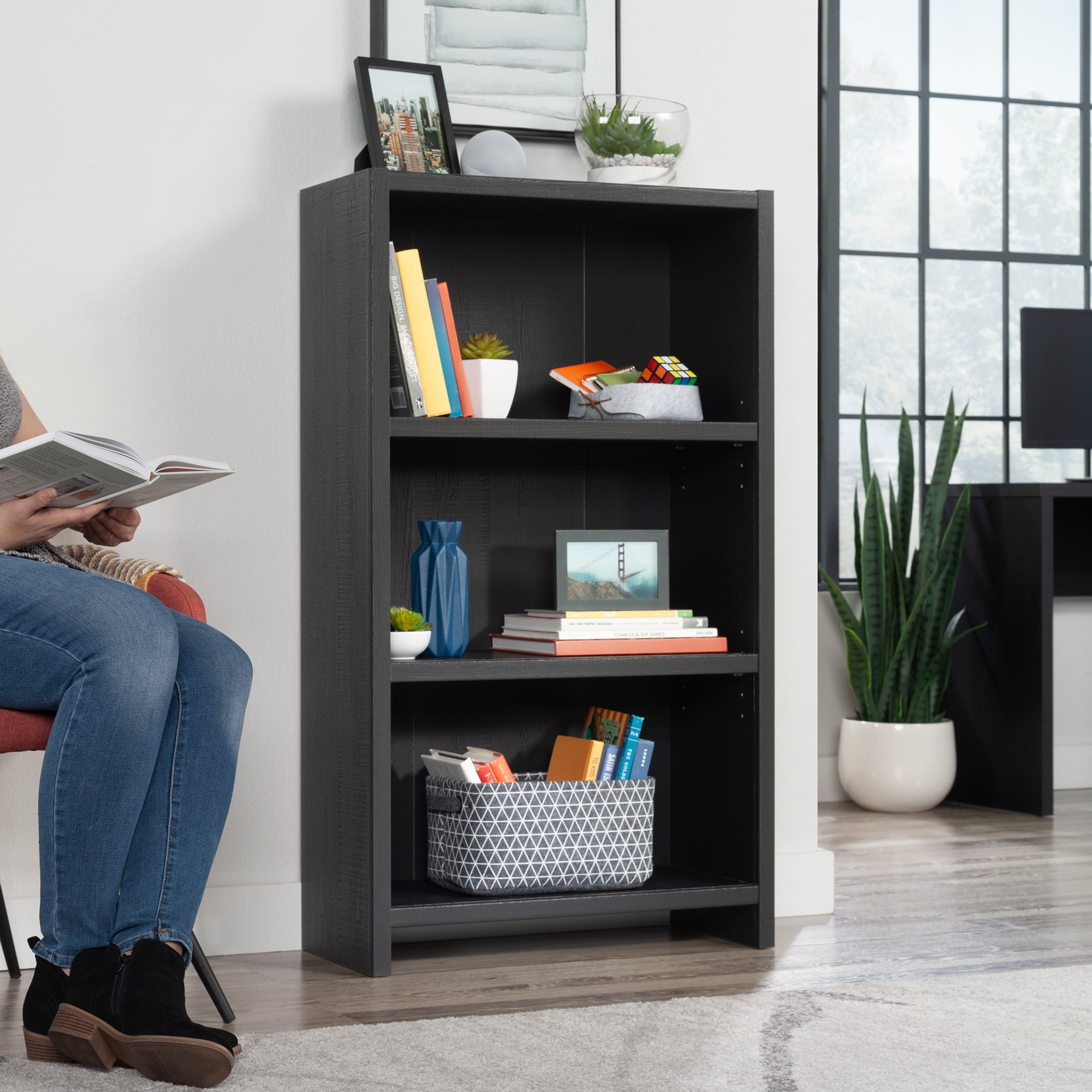 Free Shipping! Mainstays Black 3 Shelf Bookcase with Adjustable Shelves ...