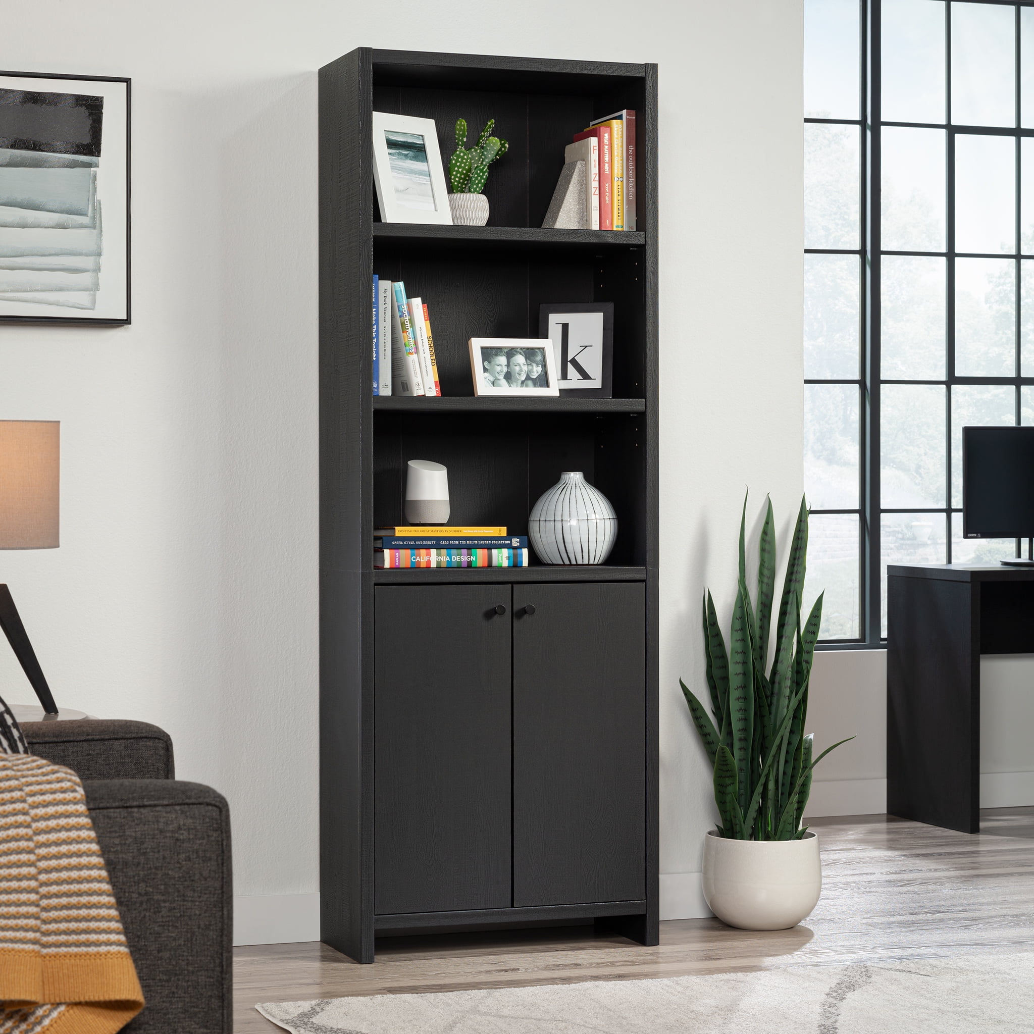 Mainstays Westley 5 Shelf Bookcase with Doors, Black Finish - Walmart.com