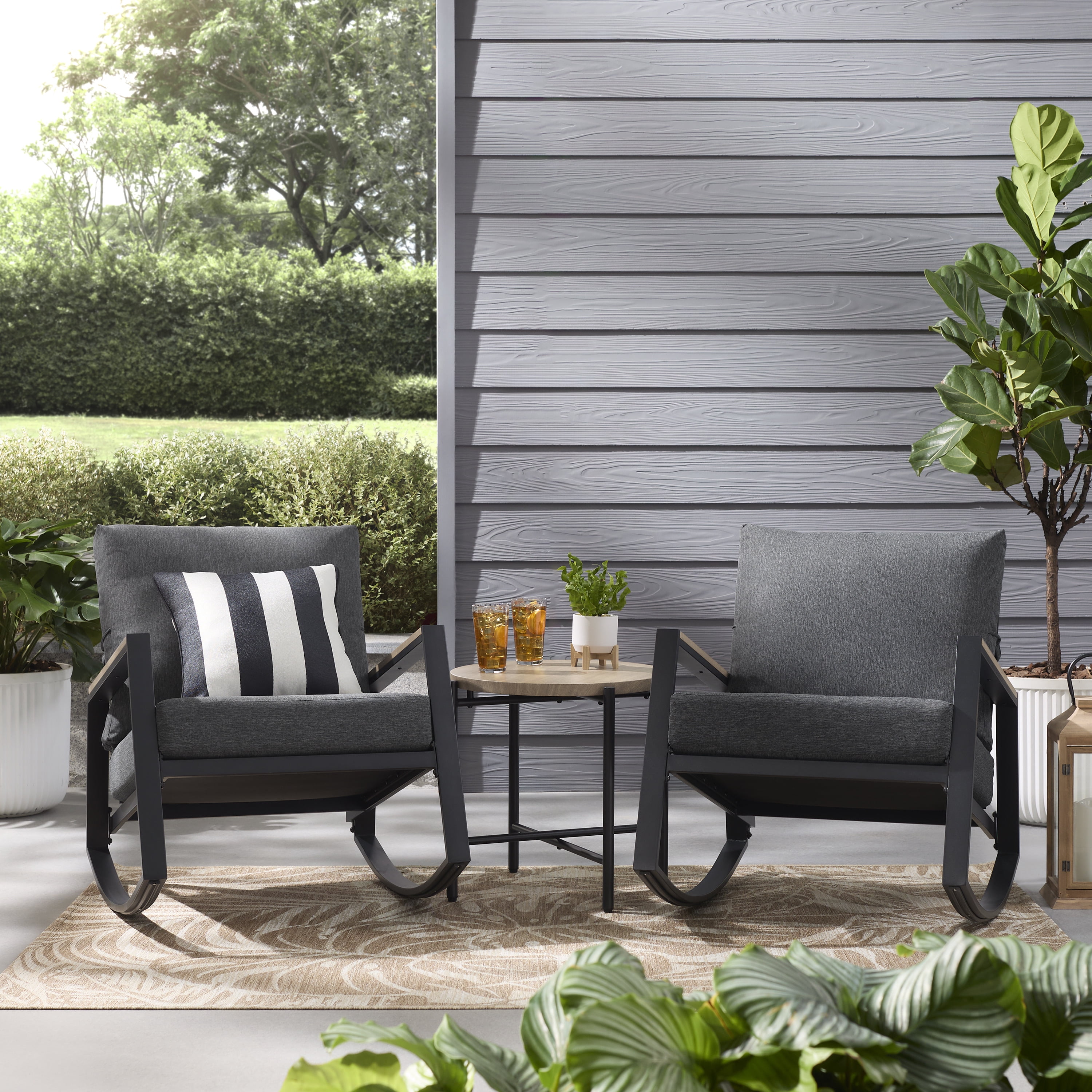 Mainstays Westmont 3-Piece Outdoor Rocker Set, Black - Walmart.com