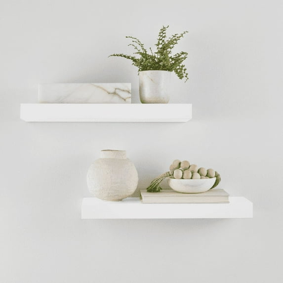Mainstays White 16.5" Wood Floating Shelves, Set of 2 - Walmart.com