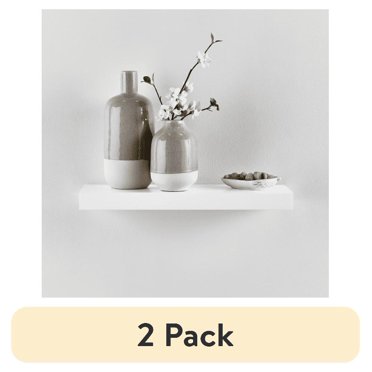 Muzilife 12-Inch Wood Floating Shelves Set of 2, Wall-Mounted with LED ...