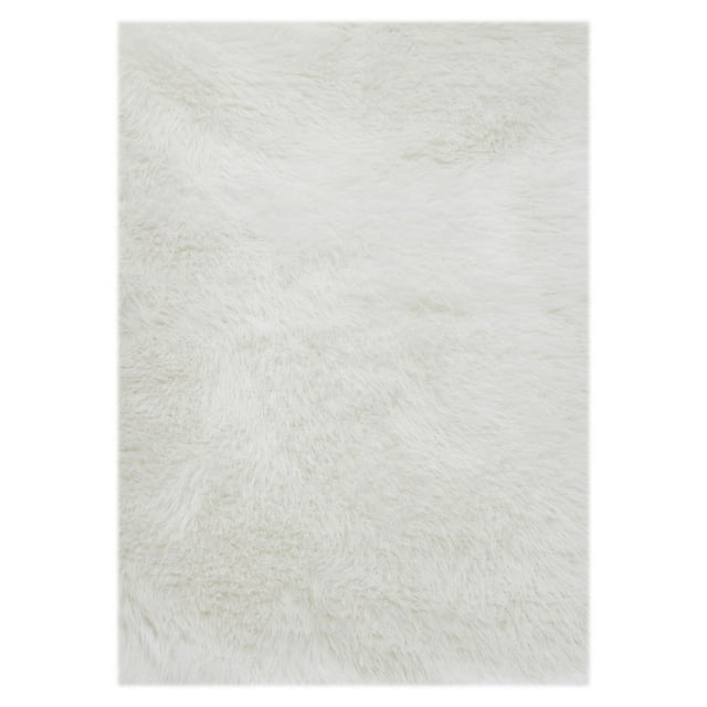 Mainstays White Faux Fur Rug Non-Skid Fluffy Floor Rug for living room ...