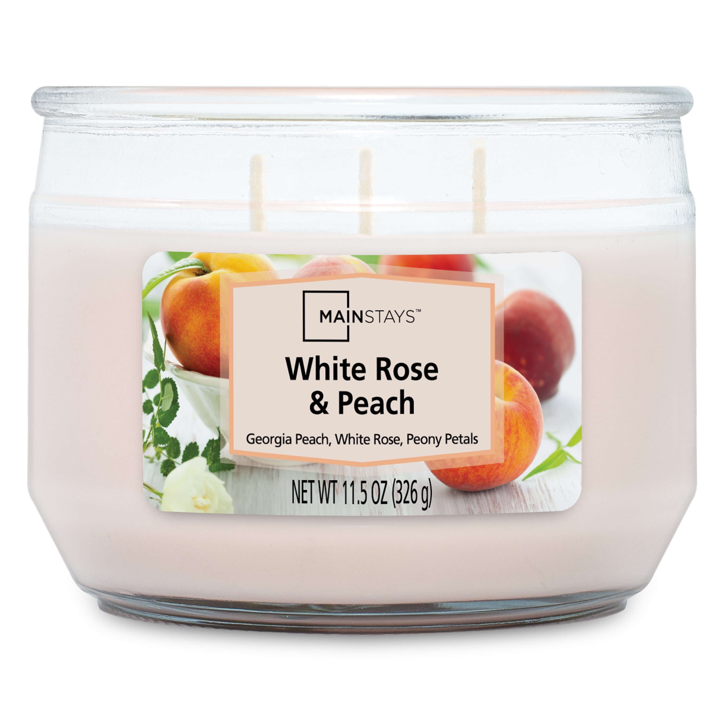 Mainstays White Rose Peach Scented Candle 11.5 oz 3 Wick with Floral ...