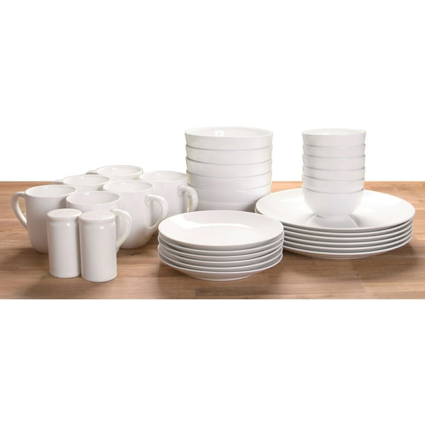 Mainstays White Stoneware Dinnerware Set, 32 Piece - Walmart Business ...