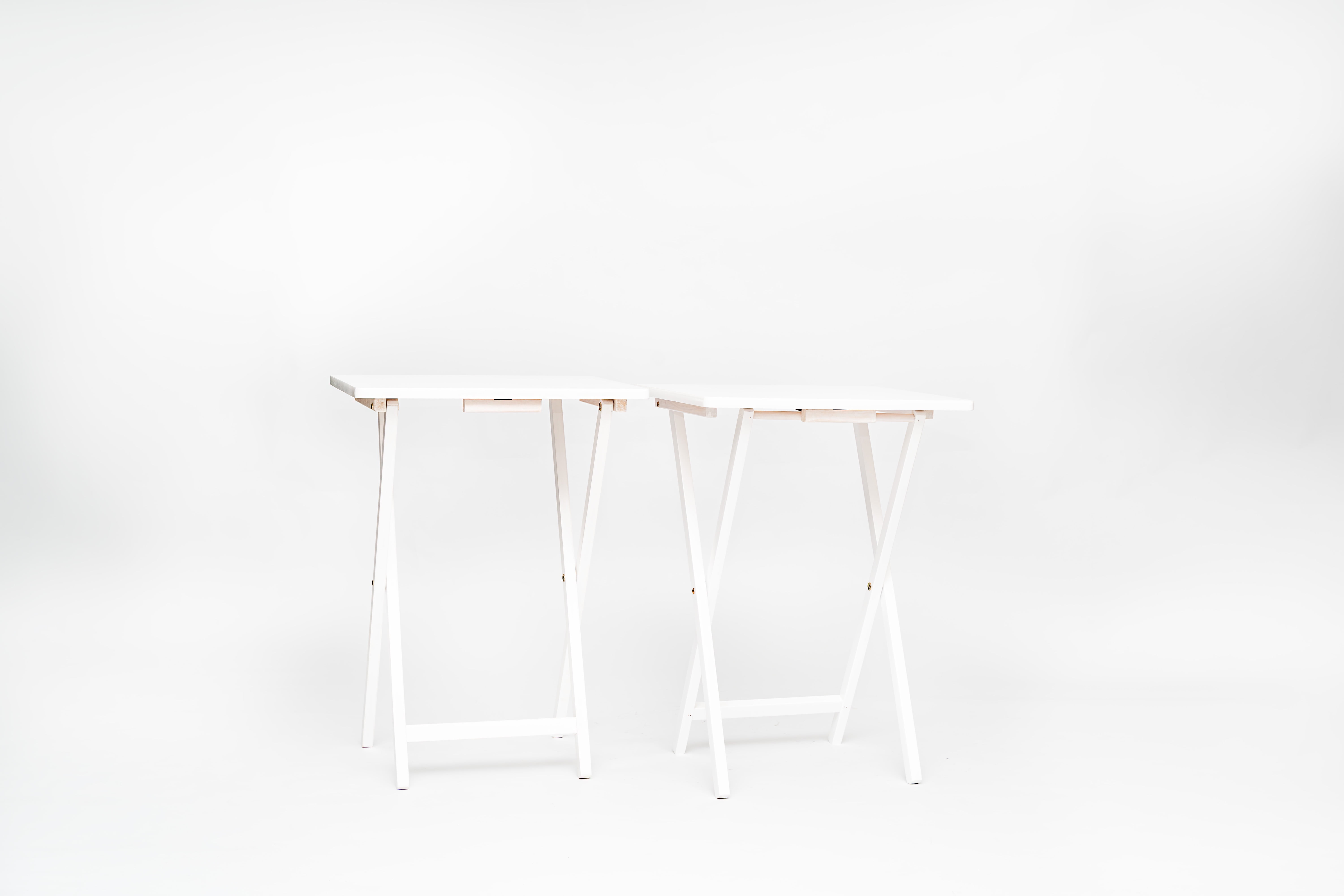 Mainstays Modern Solid Wood Folding Tray Tables, Set of 2, White ...