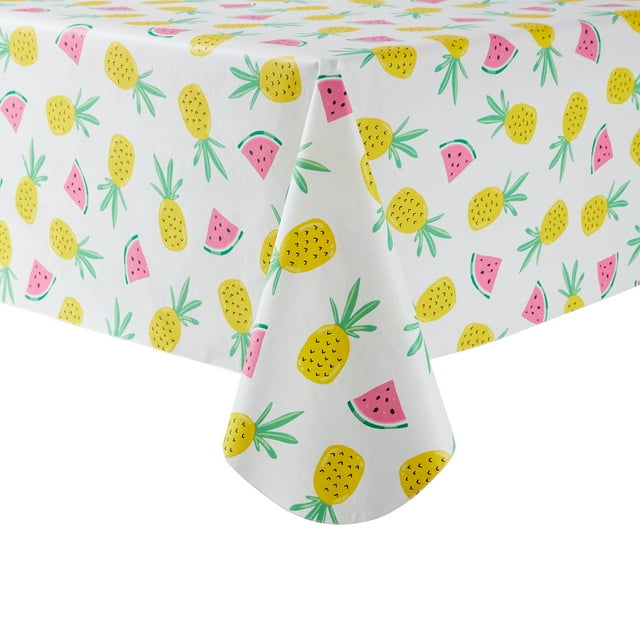 Mainstays White Tropical PEVA Tablecloth, Spring & Summer Fruit, 60"W x ...