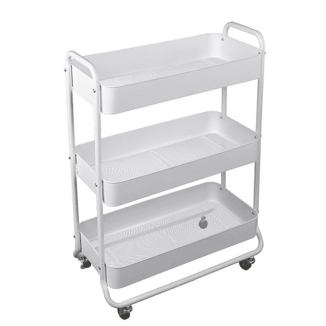 Mainstays Wide 3 Tier Metal Utility Cart, White, Metal Laundry Baskets ...
