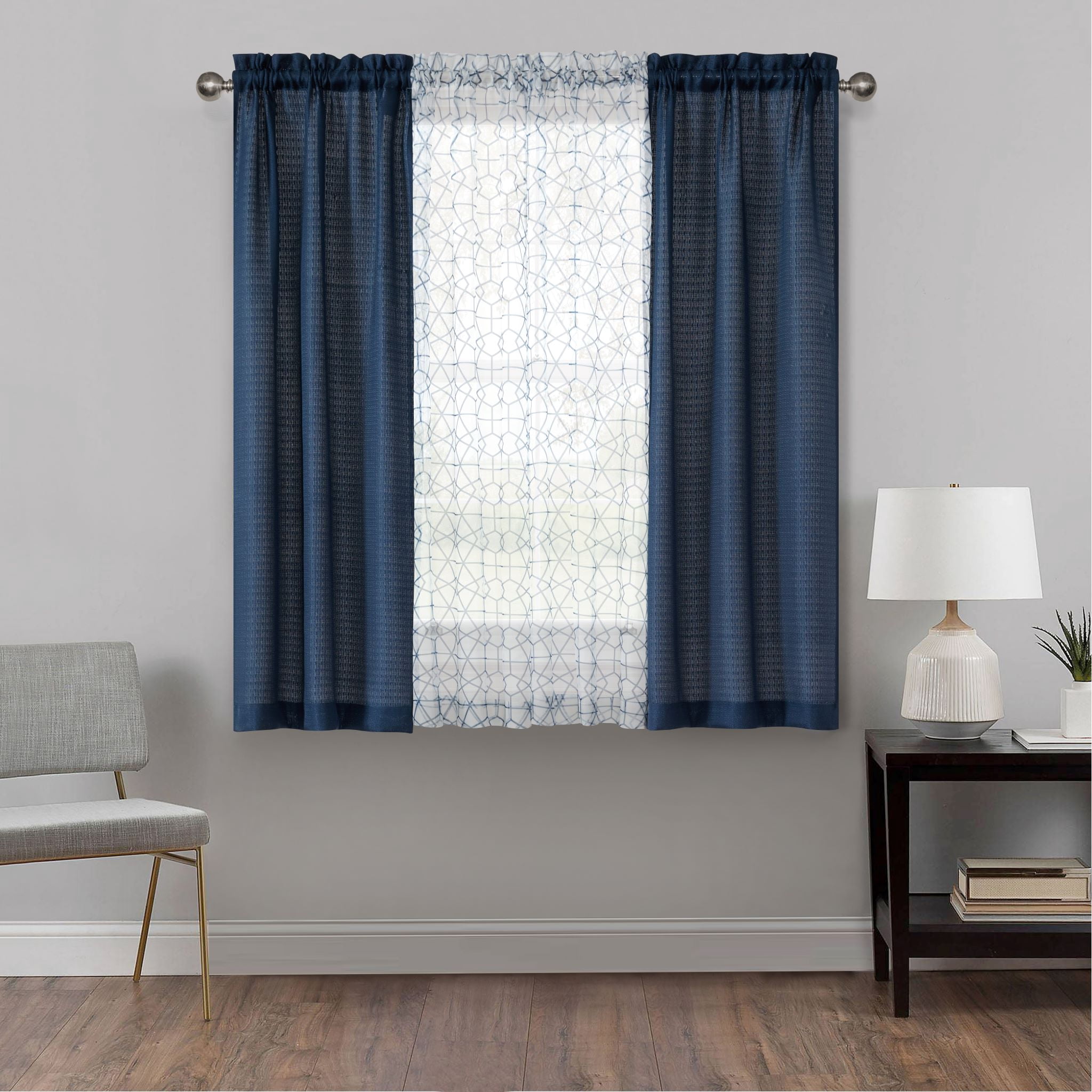 Mainstays Window 4 Piece 63" inches, Blue Polyester - Walmart Business ...