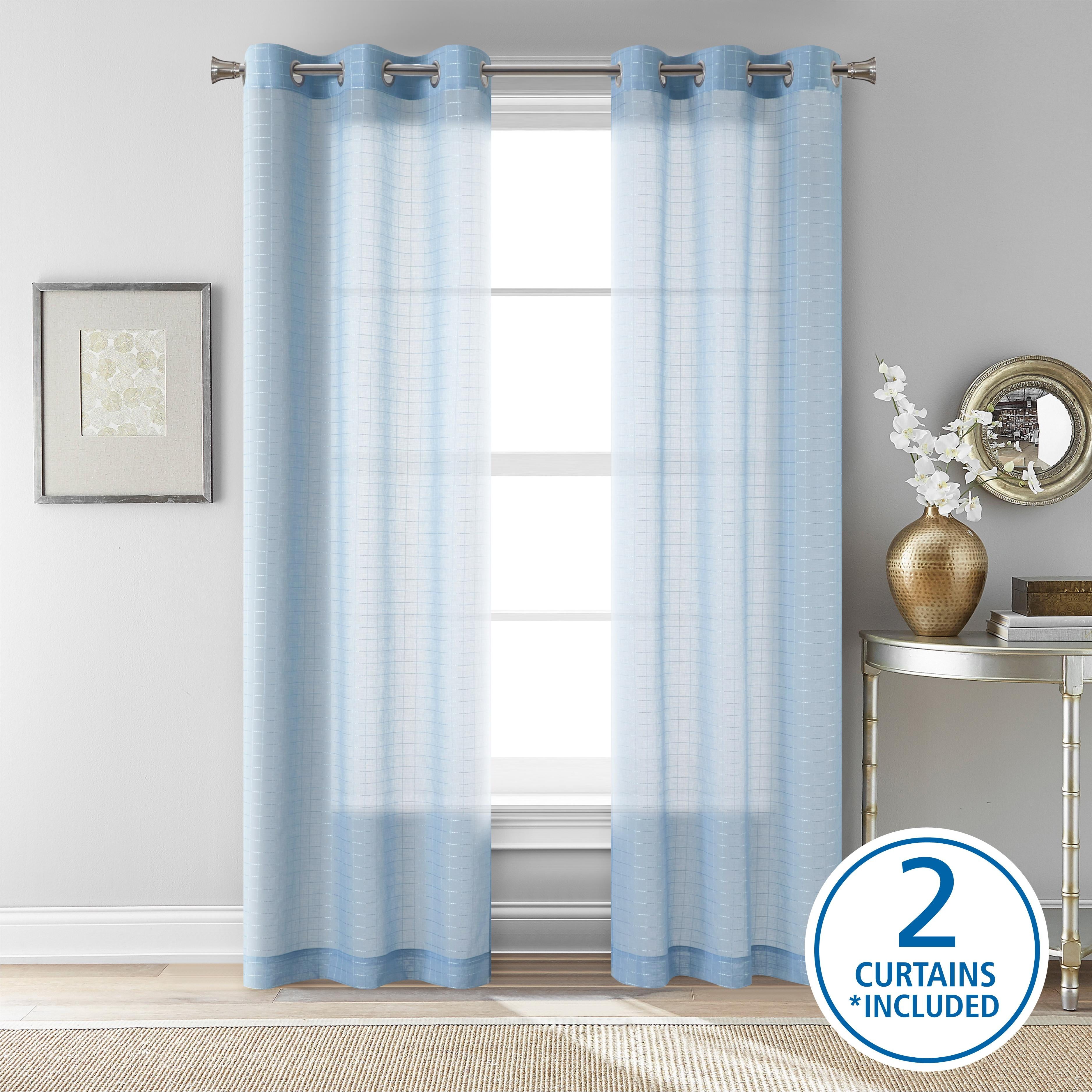 Windowpane Sheer Curtain Panel Pair - Blue 38x95 - Walmart.com