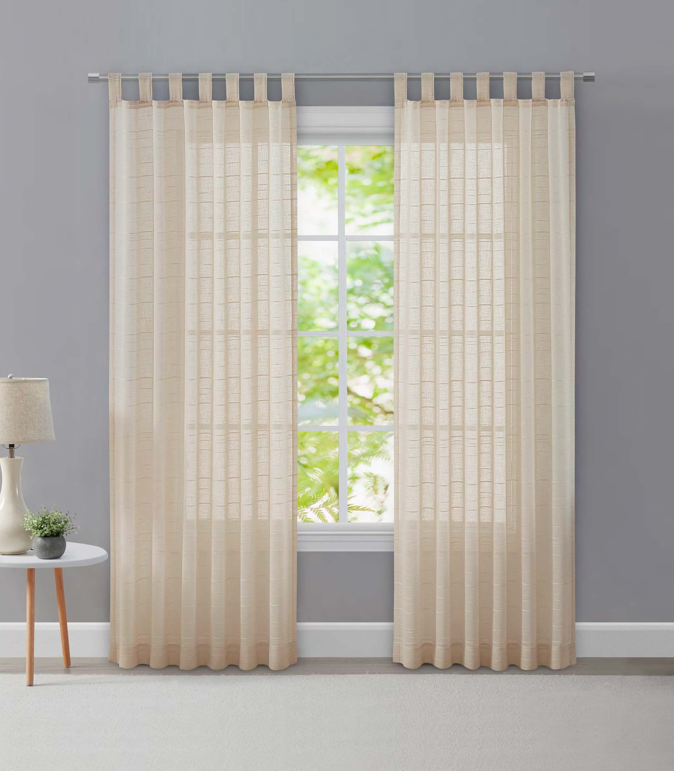 Mainstays Woven Sheer Stripe Tab Top Single Curtain Panel, 1-Piece ...