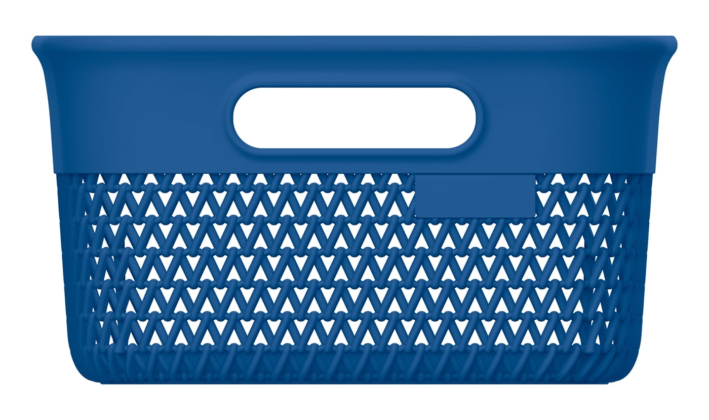 Mainstays Woven Plastic Storage Basket - Blue 10-Quart Wicker Design ...