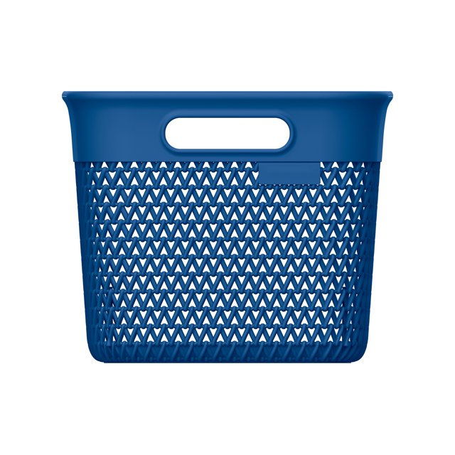 Mainstays Woven Plastic Storage Basket - Blue 16-Quart Wicker Design ...