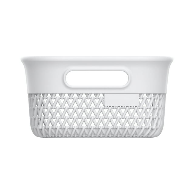 Mainstays Woven Plastic Storage Basket - White 4-Quart Wicker Design ...