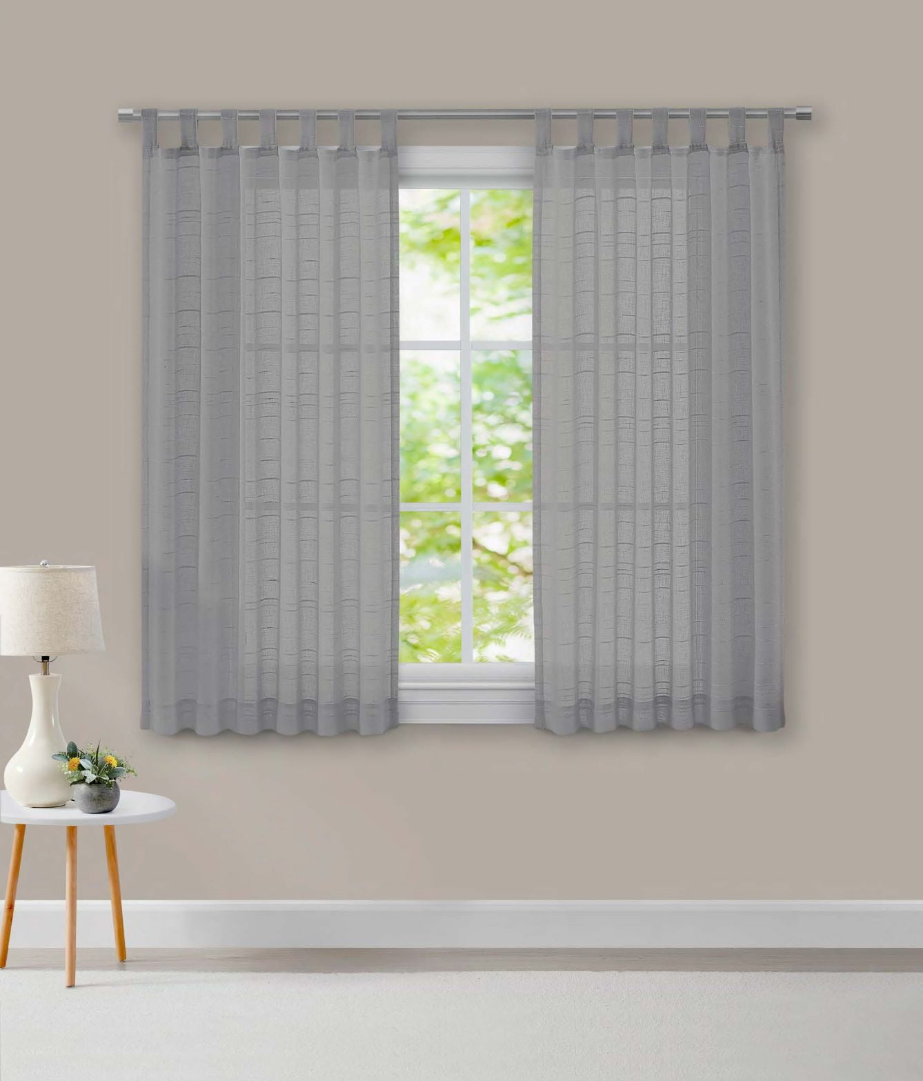Mainstays Woven Sheer Stripe Tab Top Single Curtain Panel, Grey, 50"W x ...
