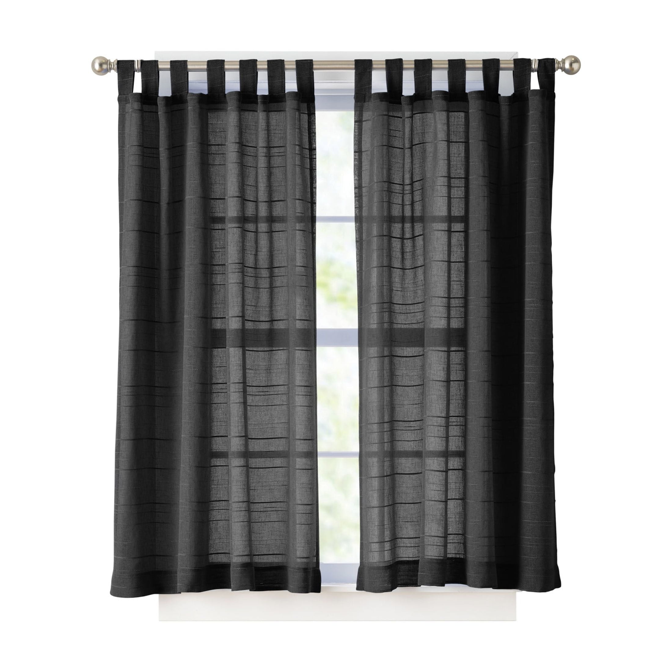 Mainstays Woven Stripe Sheer Tab Top Curtain, Single Panel, Black, 50 ...